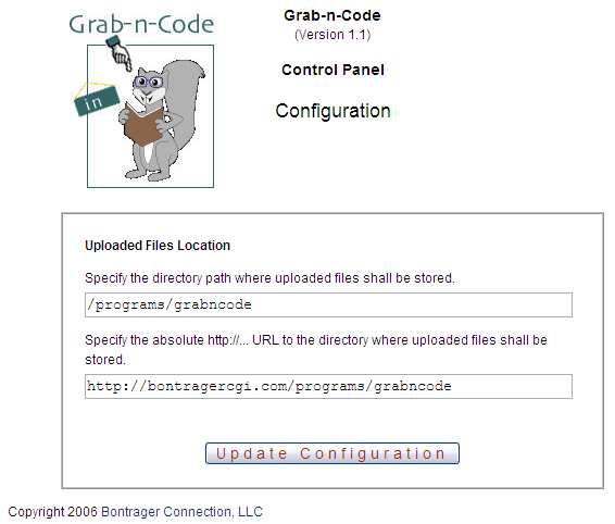 Grab-n-Code Control Panel Screen Shots
