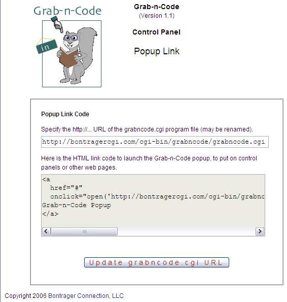 Grab-n-Code Control Panel Screen Shots